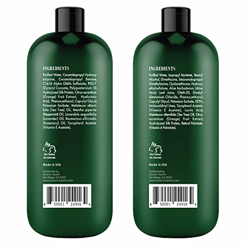 Botanic Hearth Shampoo and Conditioner Set - with 100% Pure Tea Tree Oil, for Itchy and Dry Scalp, Sulfate/ Paraben Free - for Men and Women - 16 fl oz each