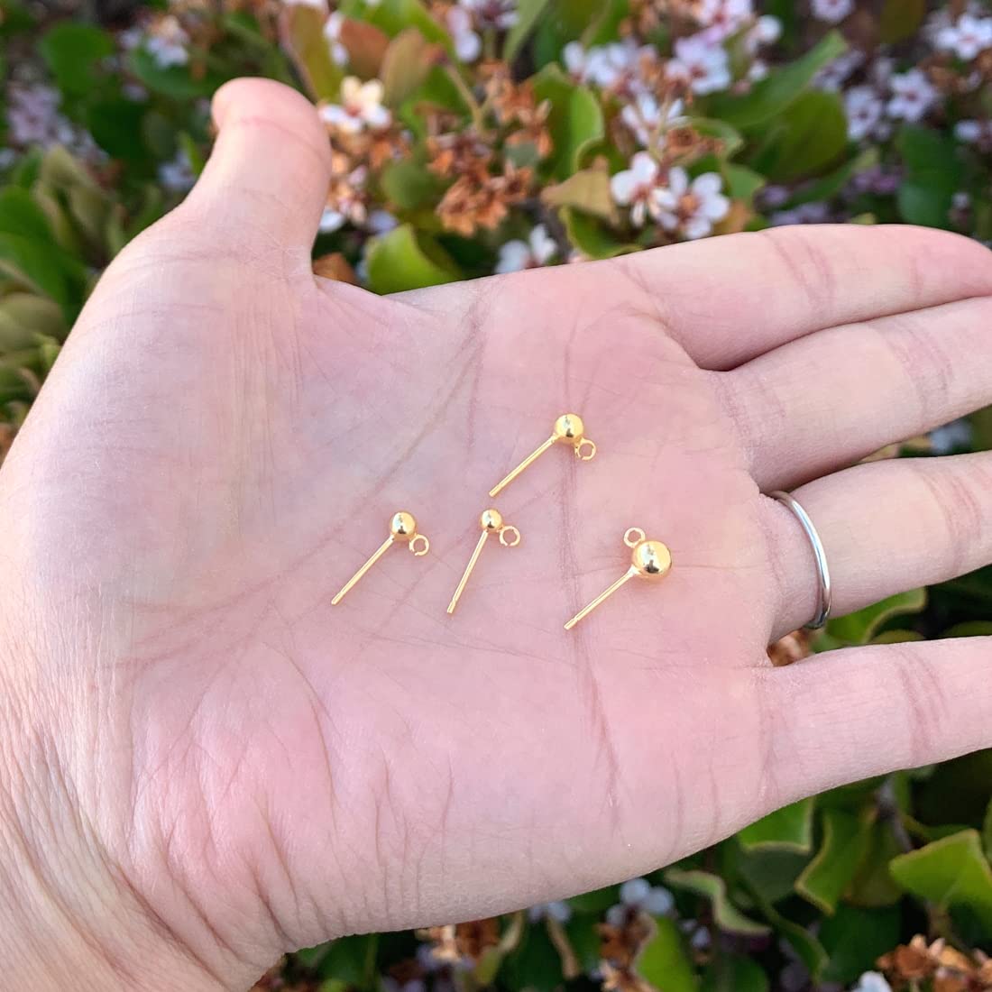 5 pairs Adabele Authentic 925 Sterling Silver Ear Stud Earring Posts Findings 4mm Ball Open Loop with 10pcs Earnut Backs for Earrings Jewelry Making SS18-4