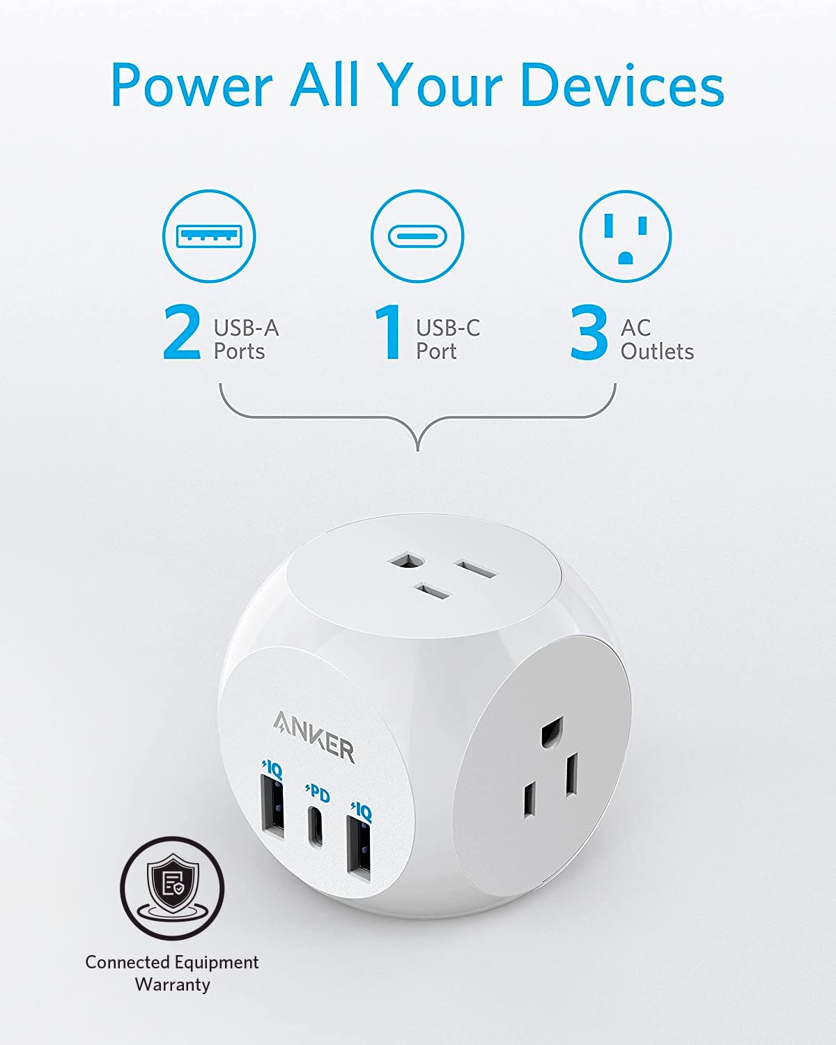 Anker Electrical Outlet Extender with 30W USB C Charger, Multi Plug Outlet with 3 USB Ports and 3-Outlet Extender,Power Delivery High-Speed Charging for iPhone 14/13/13 Pro, Cruise Ship, Home, Office