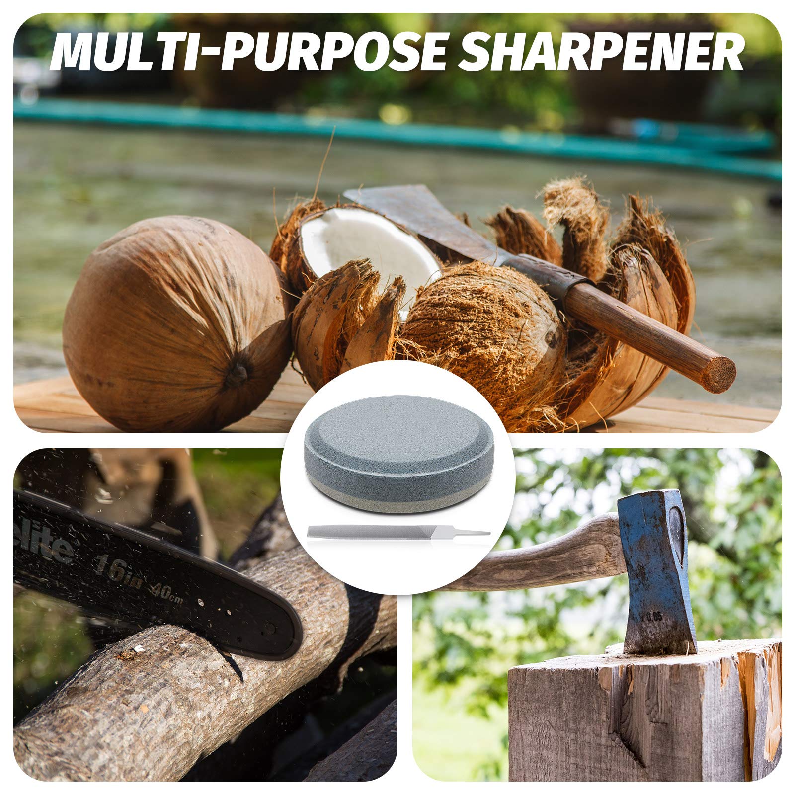 Axe File Sharpener Set, 120 and 240 Grit Multi Purpose Hatchet Axe Sharpening Stone and 7 Inch Rectangular Cut Axe File Tools, Axe Sharper Disk for Sharpening Dull, Blunt or Tired Edges