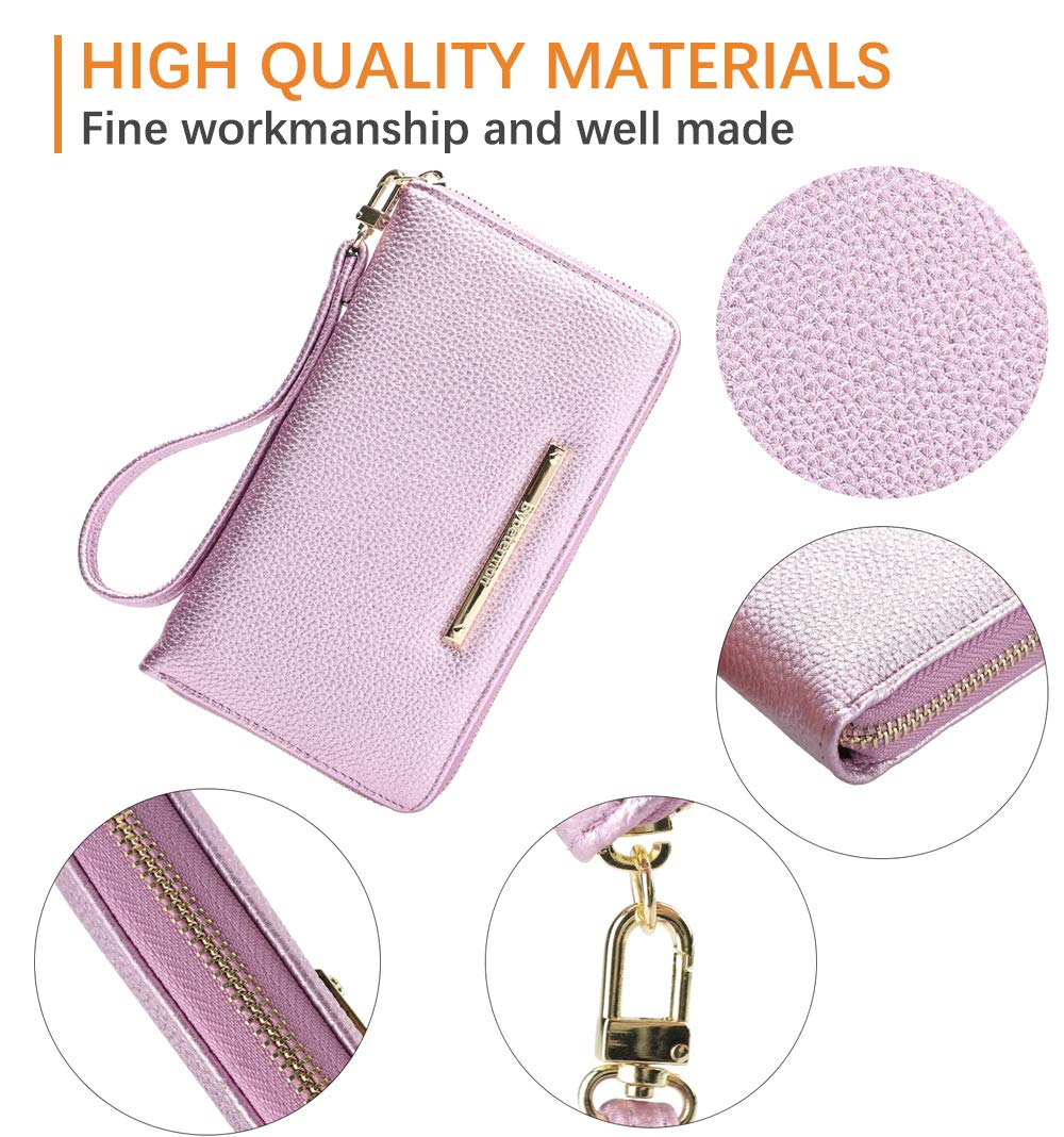 Bybetermon Women's Wallet Zip Around Wristlet RFID Blocking Purse Travel Wallet Clutch for Woman Men