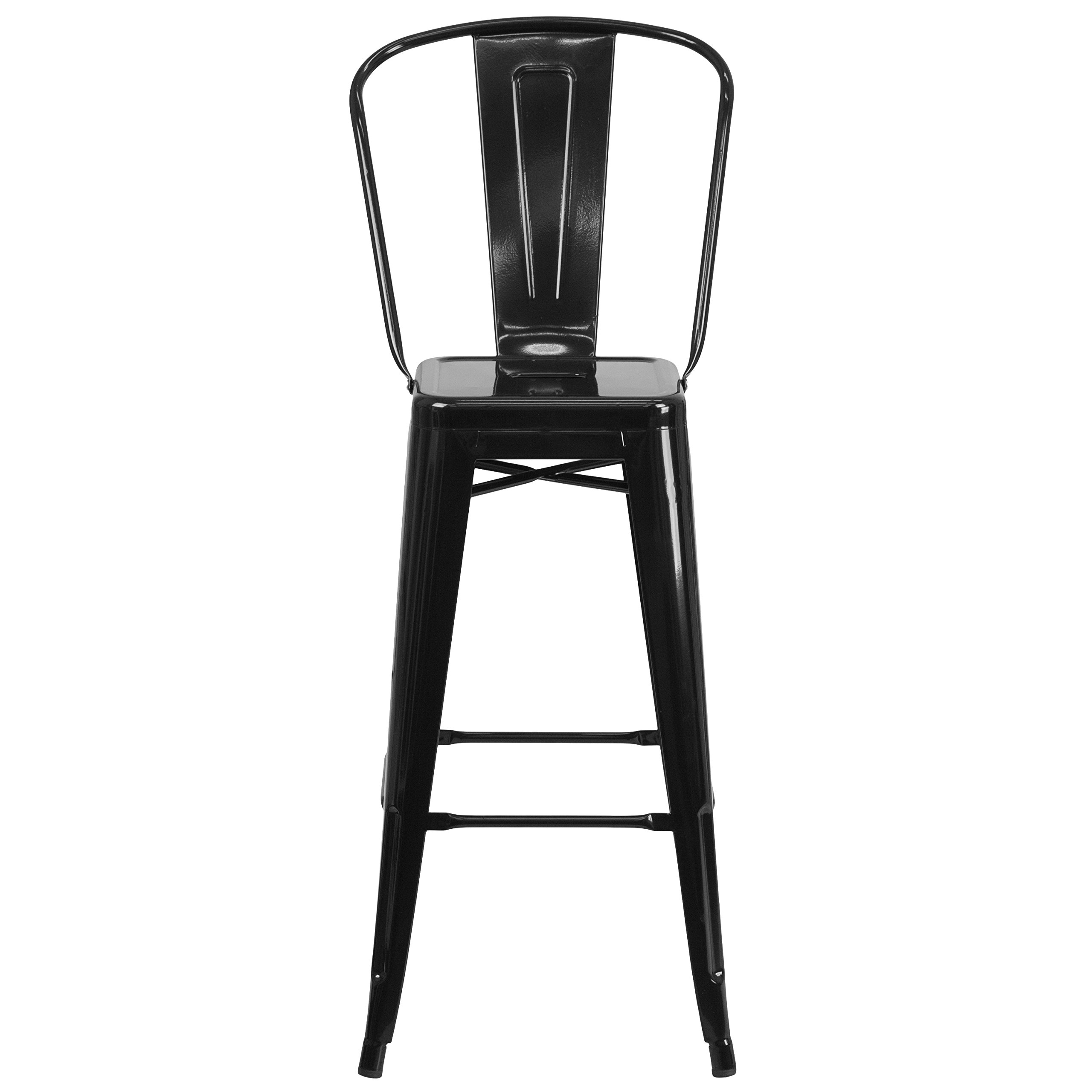 Merrick Lane Dothan Series Bar Height Stool - Black Finish - Metal Frame with Cross Bracing - Convenient Removable Back - Integrated Footrest