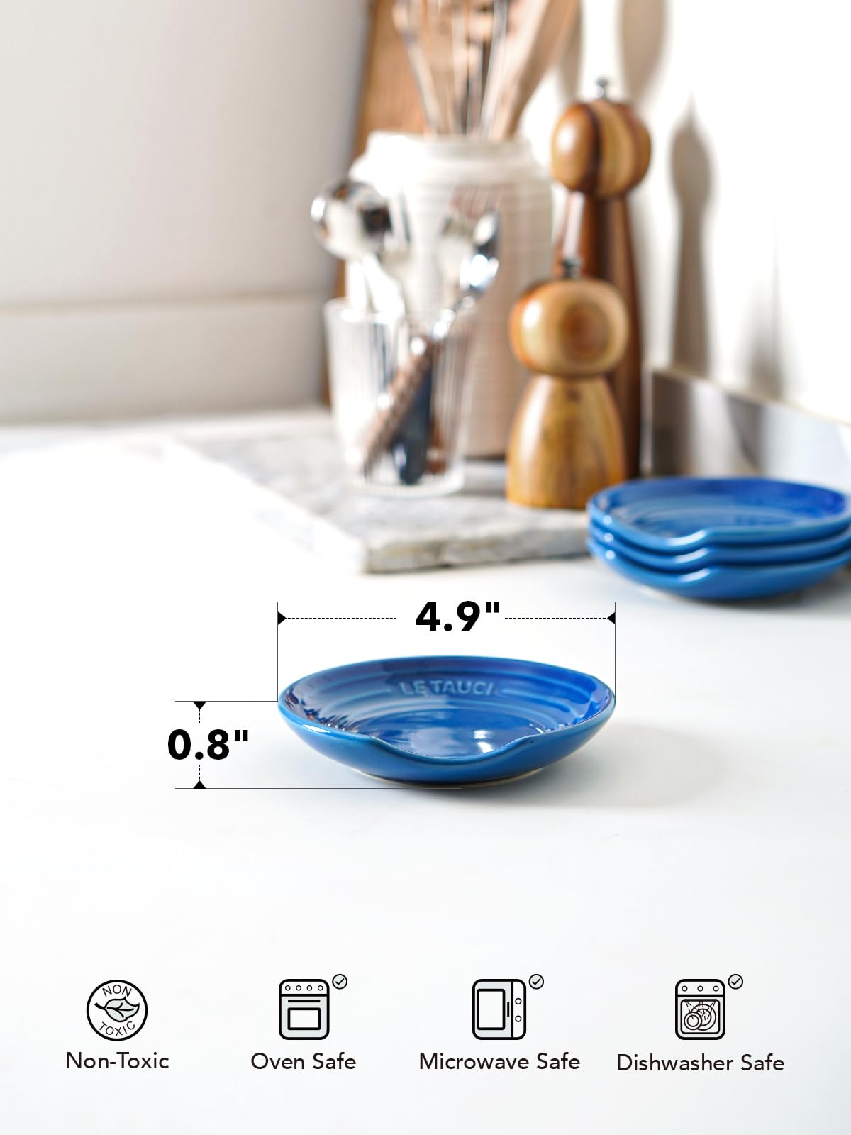 LE TAUCI Ceramic Spoon Rest, Housewarming Present, Coffee Spoon Holder for Kitchen Counter, Stove Top Protection, Kitchen Decor, Accessories for Countertop - 4.9 inch, Set of 4, Gradient Red