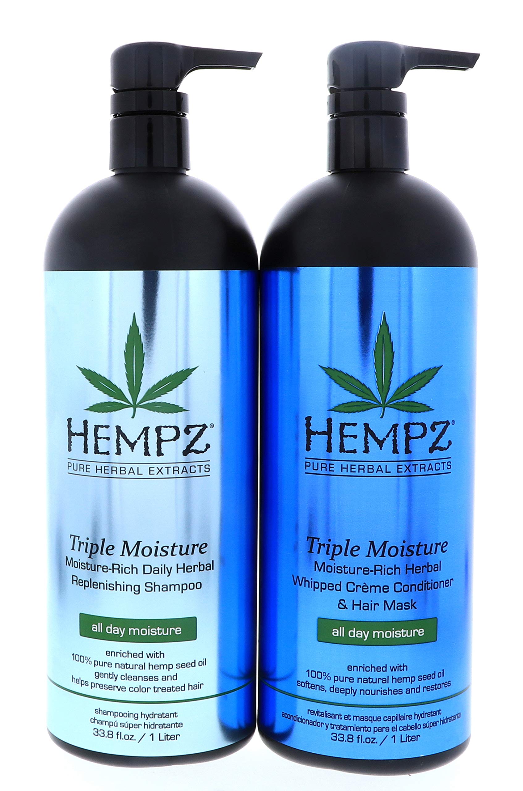 Hempz Pure Herbal Extracts Triple Moisture Herbal Replenishing Shampoo & Conditioner 33.8oz Bundle