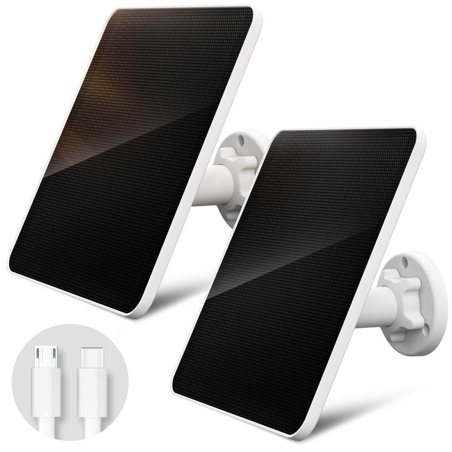 A-ZONE Solar Panel for Wireless Security Camera Outdoor, IP 65 Waterproof 7W Micro USB & USB-C Port Security Camera with 9.8FT Cable, Continuous Power for Rechargeable Solar Camera, 2 Pack