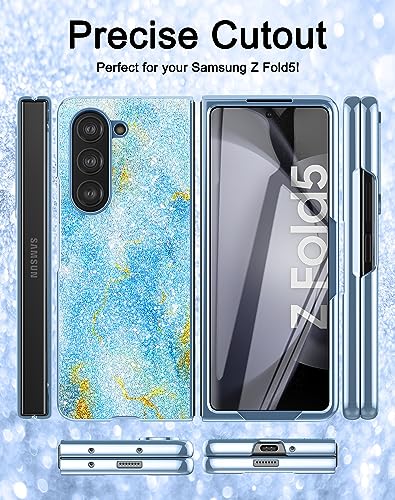 DDJ for Samsung Galaxy Z Fold 5 Case, Hard PC Bling Diamond Rhinestone Elegant Case for Women Girls,Anti-Scratch Shockproof Sparkling Case for Galaxy Z Fold 5,Blue