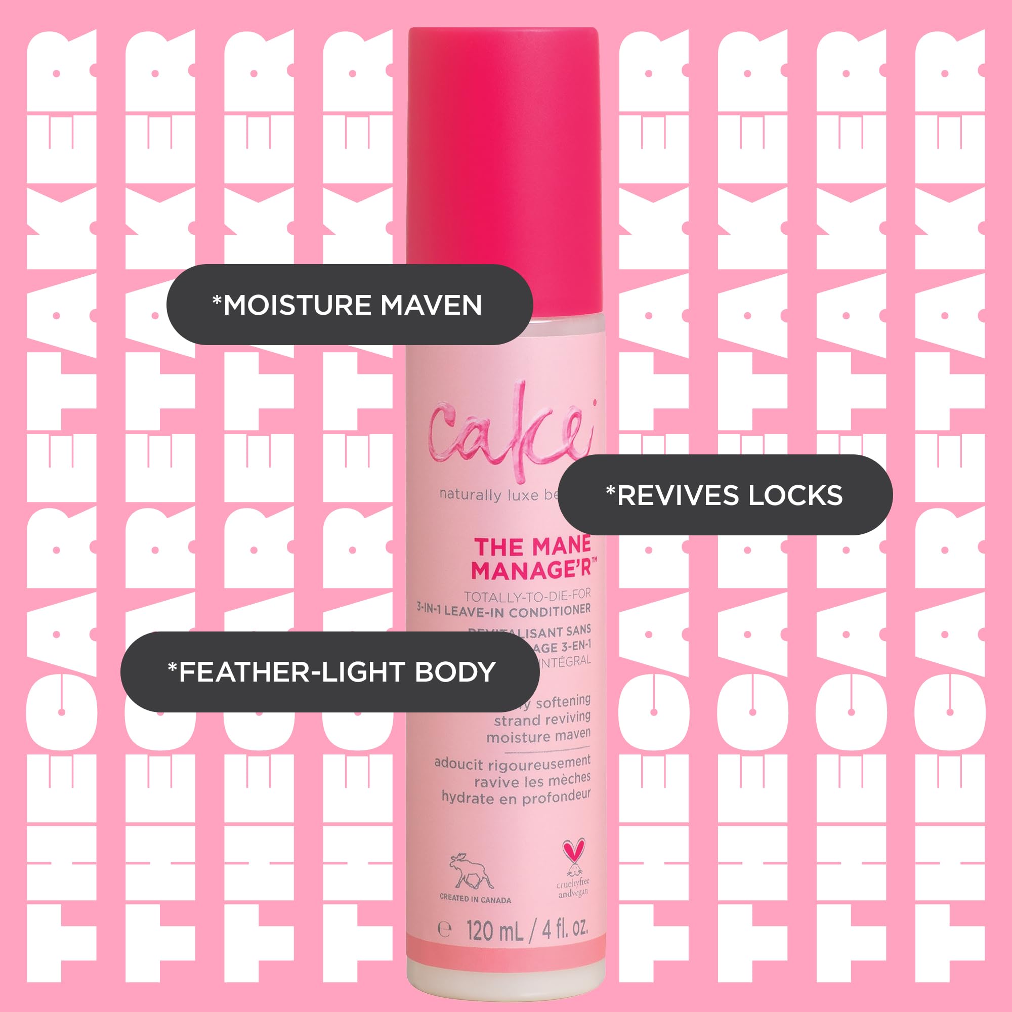 Cake Beauty Leave in Conditioner, The Mane Manager – Moisturizing & Softening – With Coconut Oil, Biotin, Soy & Rice Proteins – For Dry/Normal Hair Types – 4 Fl Oz / 120 mL