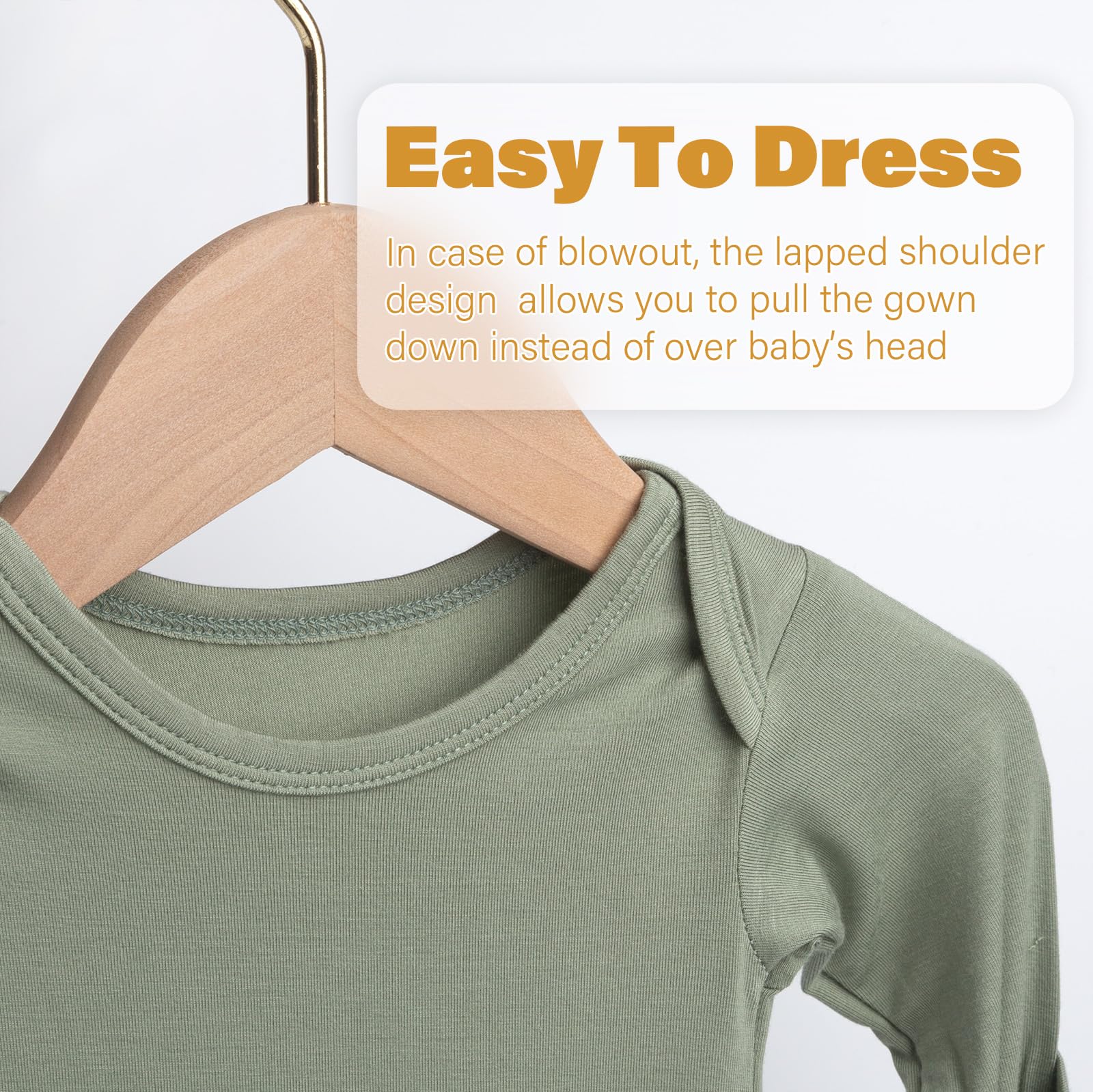 Baby Knotted Gown with Hat Set for Newborn Boy Girl, Ultra Soft Tie Gown with Mitten, Long Sleeve Infant Sleeper 0-3 M Grey Green