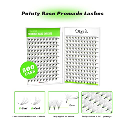500 Premade Fans Eyelash Extensions 8-15mm Mixed Length Promade Lash Fans C/D Curl Premade Fans Pointed Thin Base Handmade Volume Premade Lash Extensions Fans(10D,0.07-D-8-15MM)