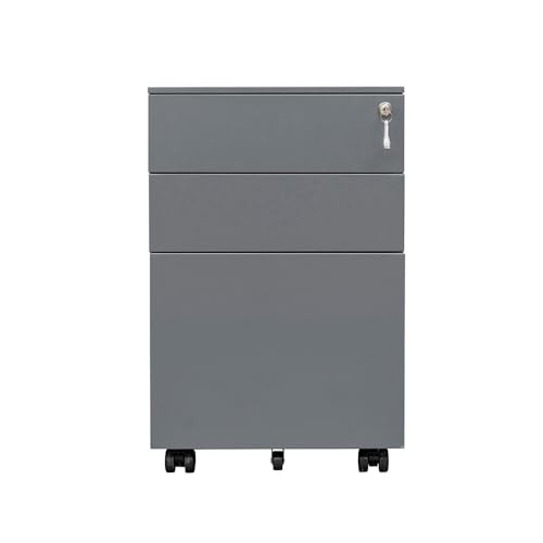 3-Drawer Mobile File Cabinet with Lock Steel for Legal/letter/a4/f4 Size Grey Modern Contemporary Metal Locking
