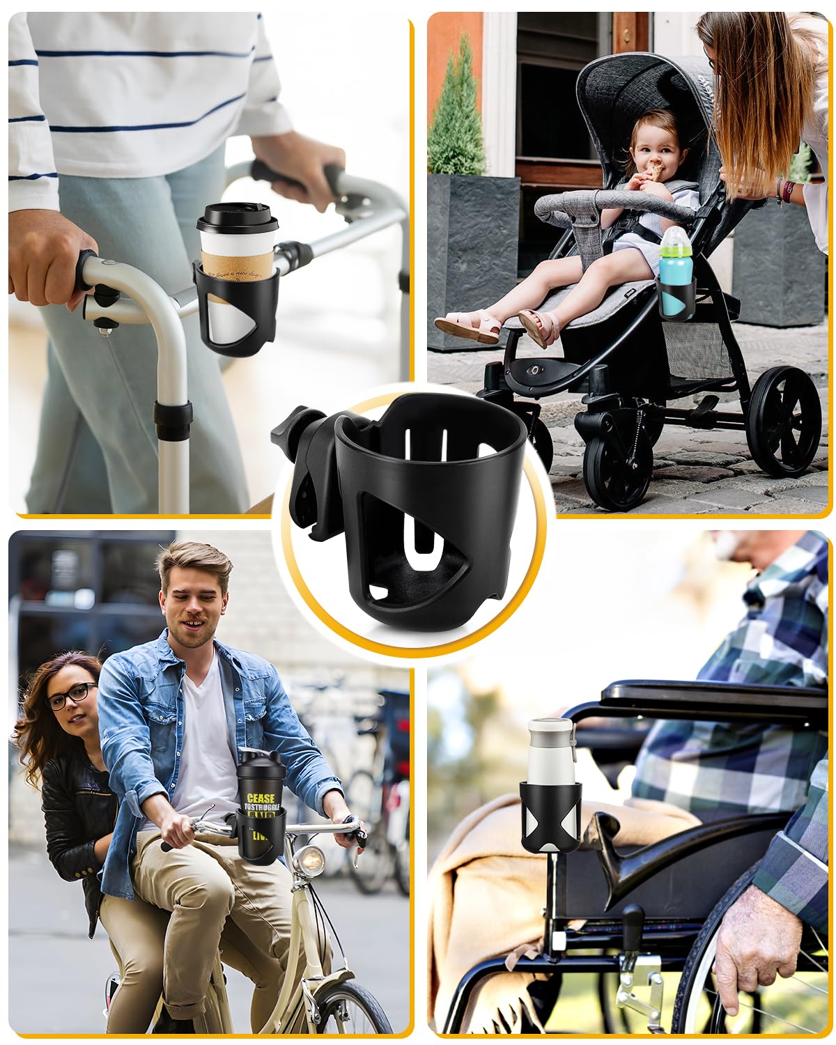 Stroller Cup Holder, Universal Drink Holder for Bikes, Trolleys or Walkers, Fits Most Cups