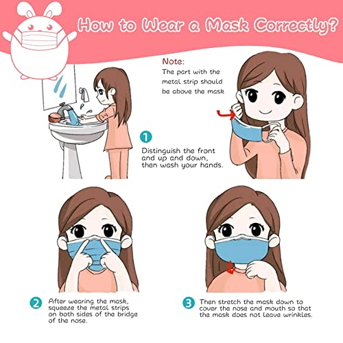 Wudida 50PCS Kids Cute Face Mask Ages 5-12 Children Breathable 3Ply Elastic Earloop Disposable Face Masks with Cartoon Print. Perfect for Girls.