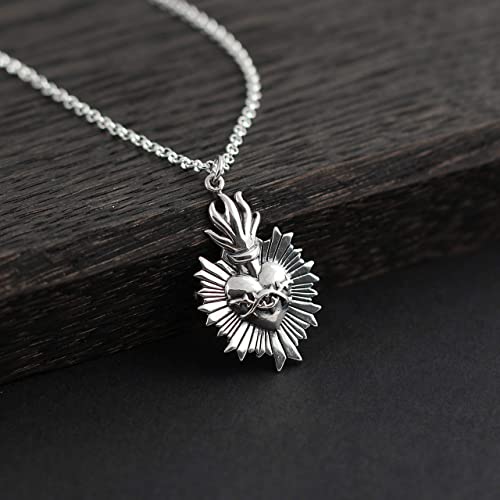 A Charmed Impression Sacred Flaming Heart with Thorns Charm Necklace • Solid Sterling Silver Heart • God's Love • Jesus Love Pendant Necklace