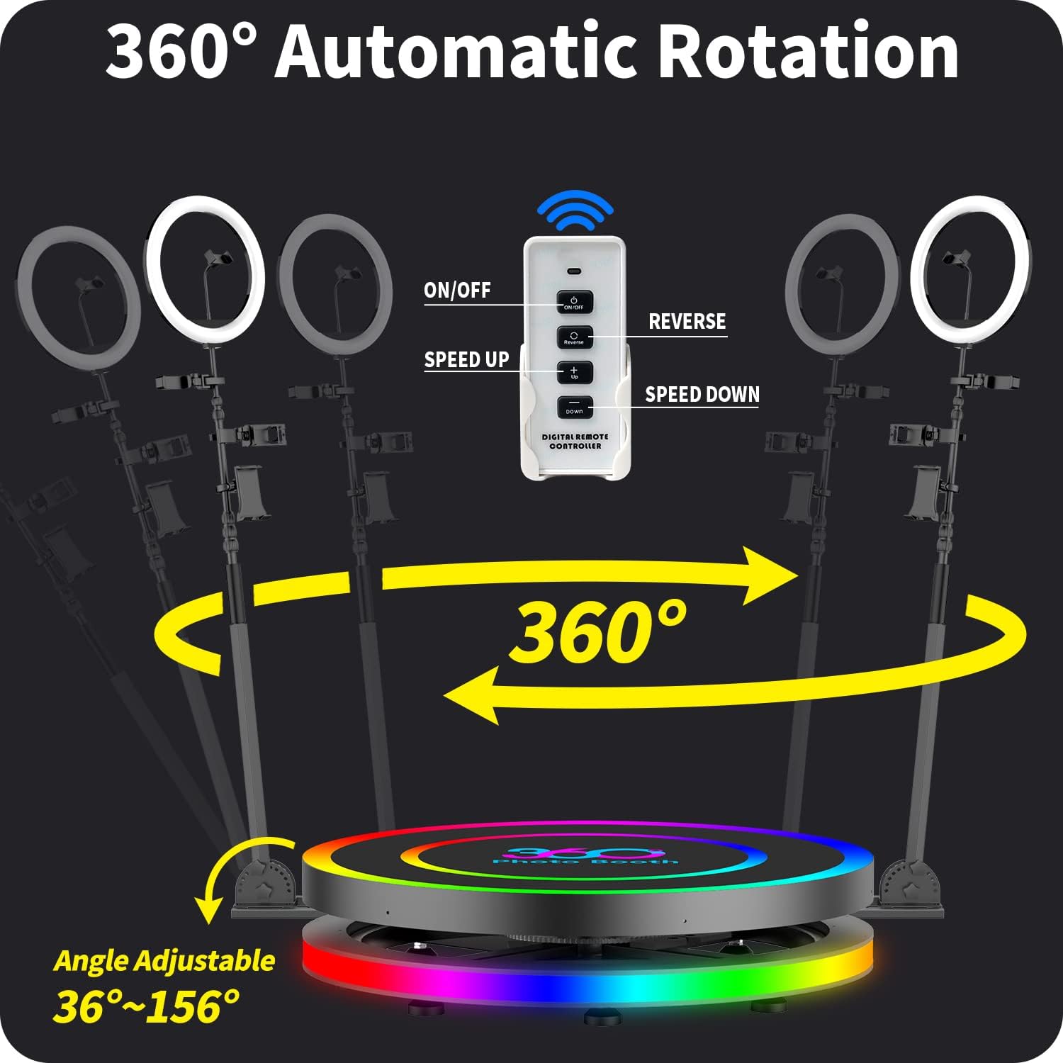 ABCISMO 360 Photo Booth Machine for Parties,360 Degree Auto Rotating Camera Booth Machine with Flight case,1-3 People Stand on Photo Booth with Logo Customization(31.5"+Flight Case)