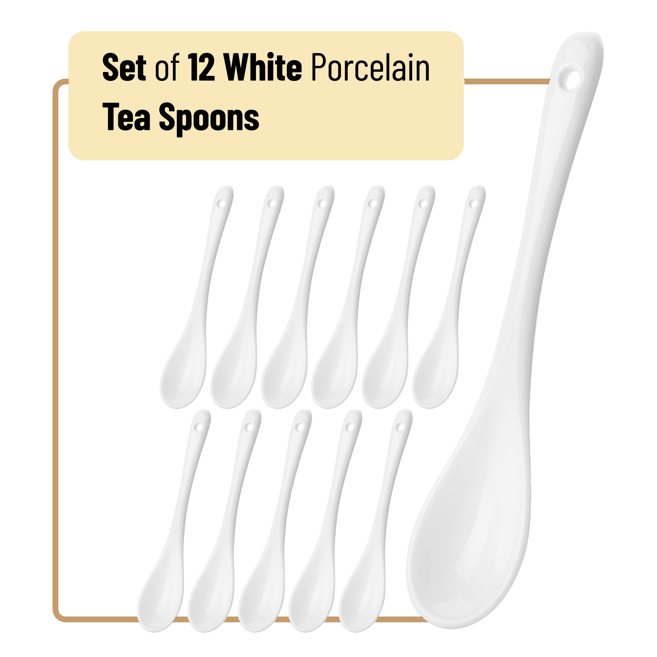 BTaT- Tea Spoon, Set of 12, White Porcelain, Espresso Spoons, Ceramic Spoon, Ceramic Spoons, Ceramic Teaspoon, Ceramic Spoons Small, Spoon for Tea, Tea Spoon for Loose Tea, Christmas Gifts