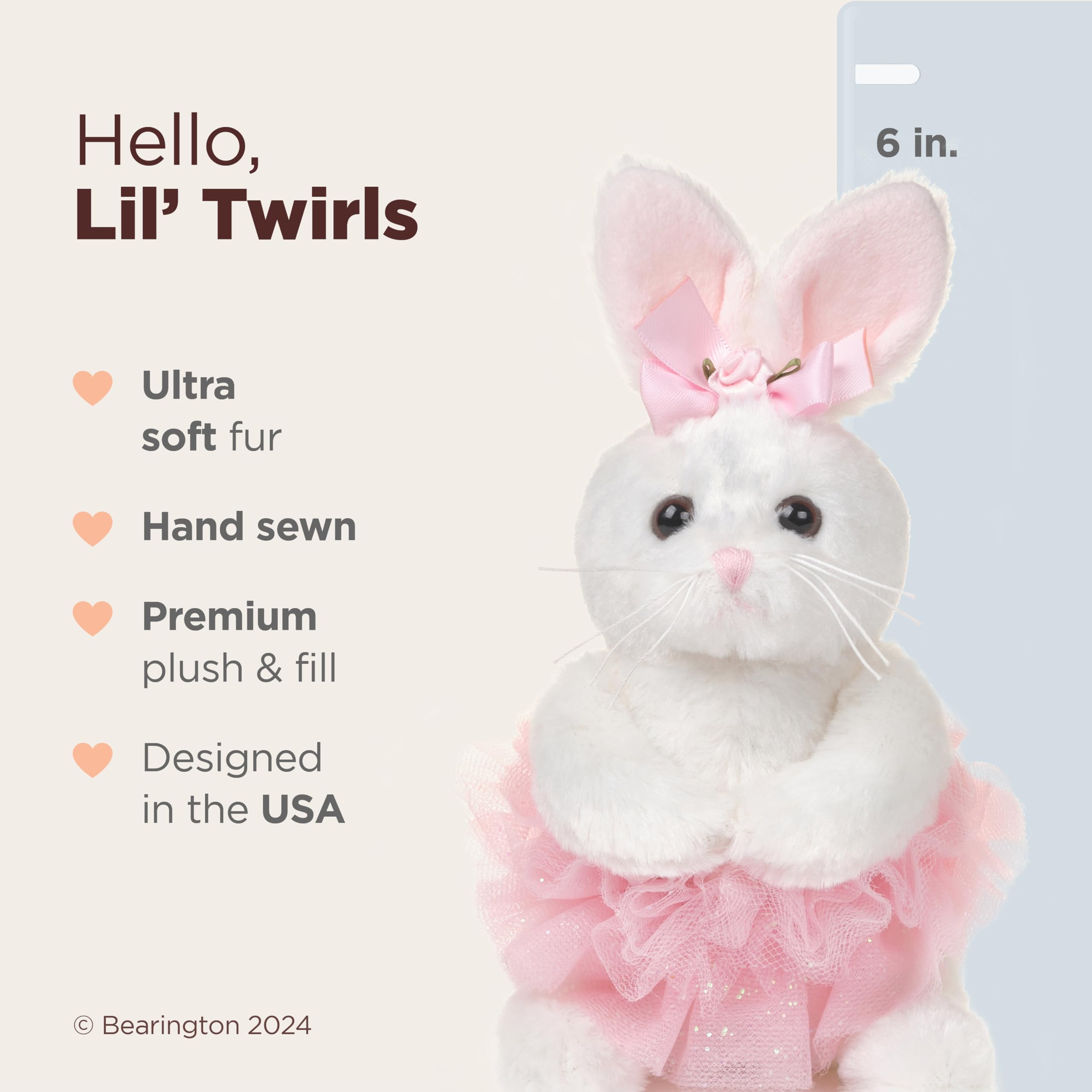 Bearington Lil’ Twirls Ballerina 6 Inch Bunny Stuffed Animal - Stuffed Bunny - Ballerina Bunny