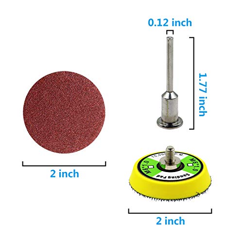 AxPower 100pcs 2 inch Sanding Discs Pad Kit for Drill Grinder Rotary Tools with Backer Plate 1/8" Shank Includes 60-2000 Grit Sandpapers