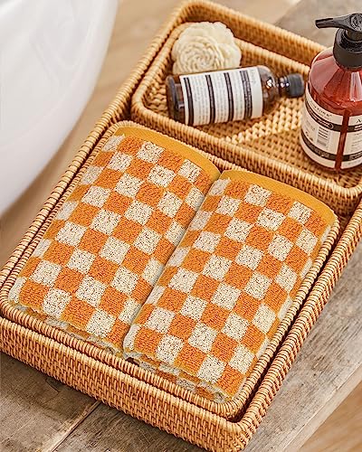 Jacquotha Checkered Hand Towels 4 Pack - Cotton Hand Towels for Kitchen Bathroom 29β x 13β, Orange
