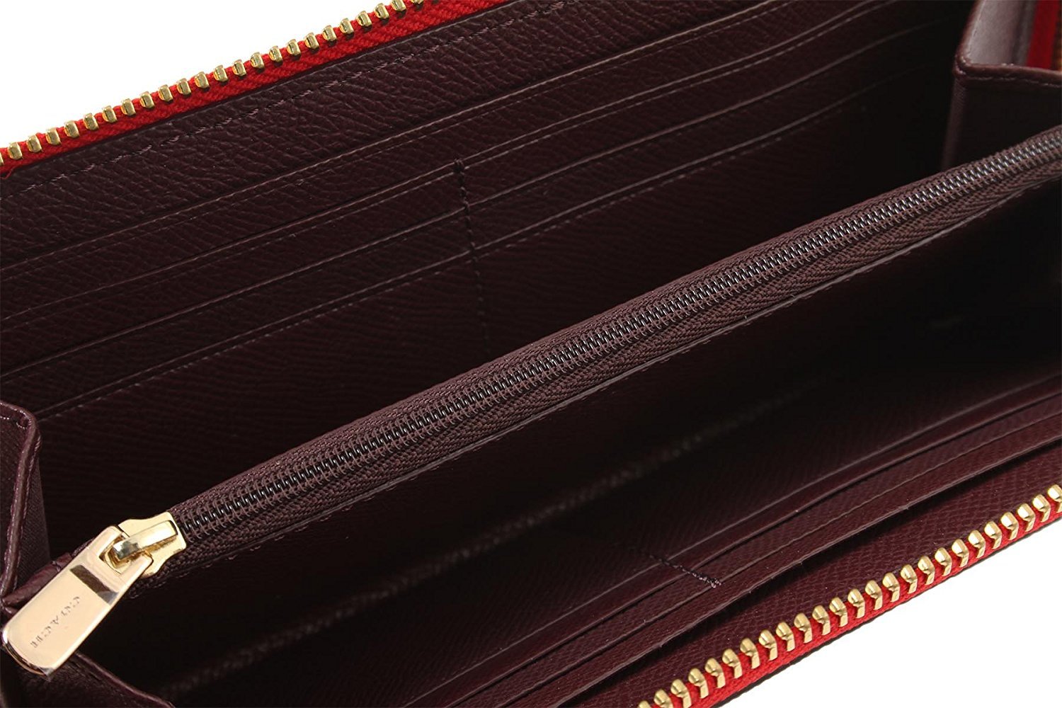 Coach Accordion Zip Wallet in Geometric ColorBlock, F57605 (Strawberry/Oxblood Multi)