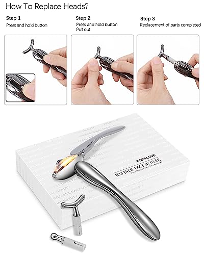 Jade Face Roller Skin Care, Detachable Jade Facial Roller Massager, Anti Aging Face Roller Set Beauty Facial Tools for Routine Skincare Reduce Puffiness Wrinkle (Cat Eye Roller+ Silver Black)