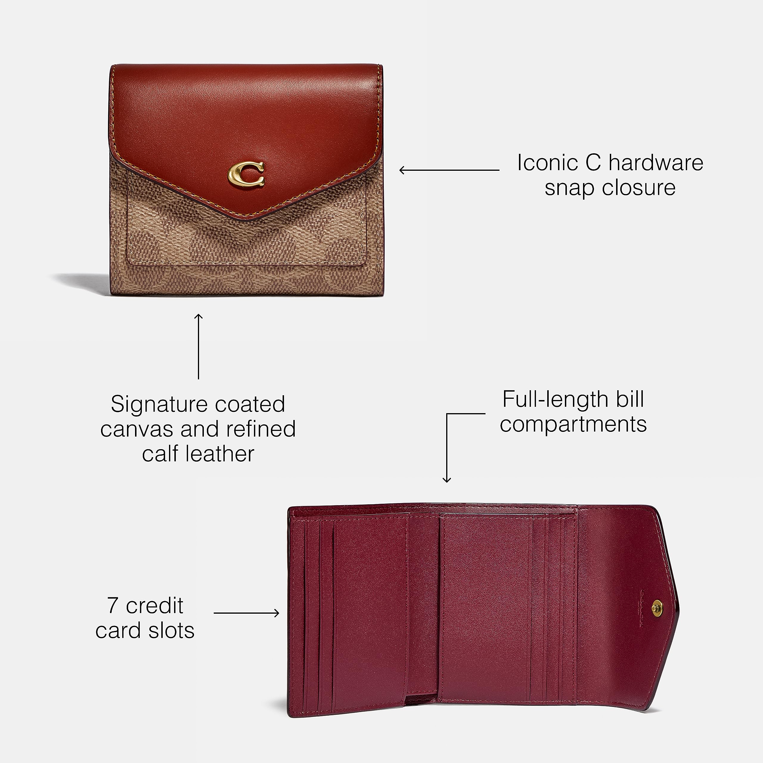 Coach Color-block Coated Canvas Signature Wyn Small Wallet, B4/Tan Rust, One Size