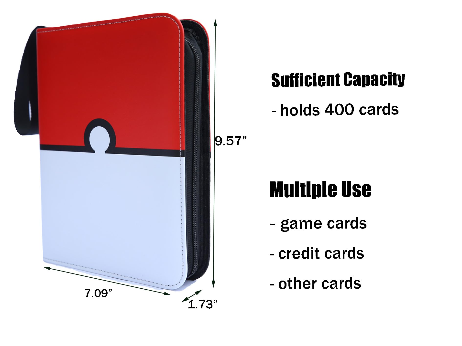 Binder for Pokemon Card Binder of 400 Card Collection/4 Pocket Card Binder/Trading Card Binder/Card Album with Zipper, 50 Sheets