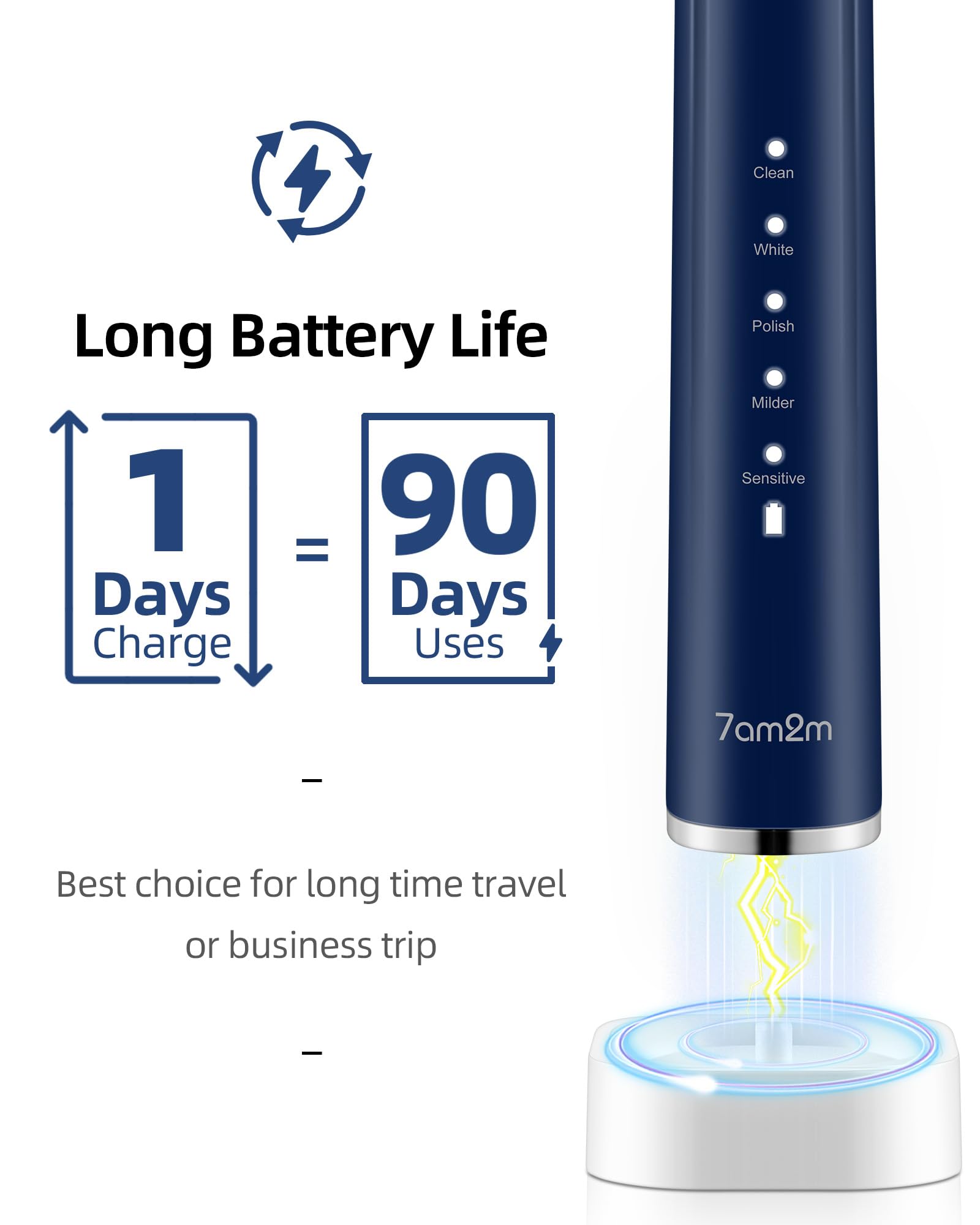 7AM2M Rechargeable Sonic Electric Toothbrush AM100 Package with 10 Brush Heads