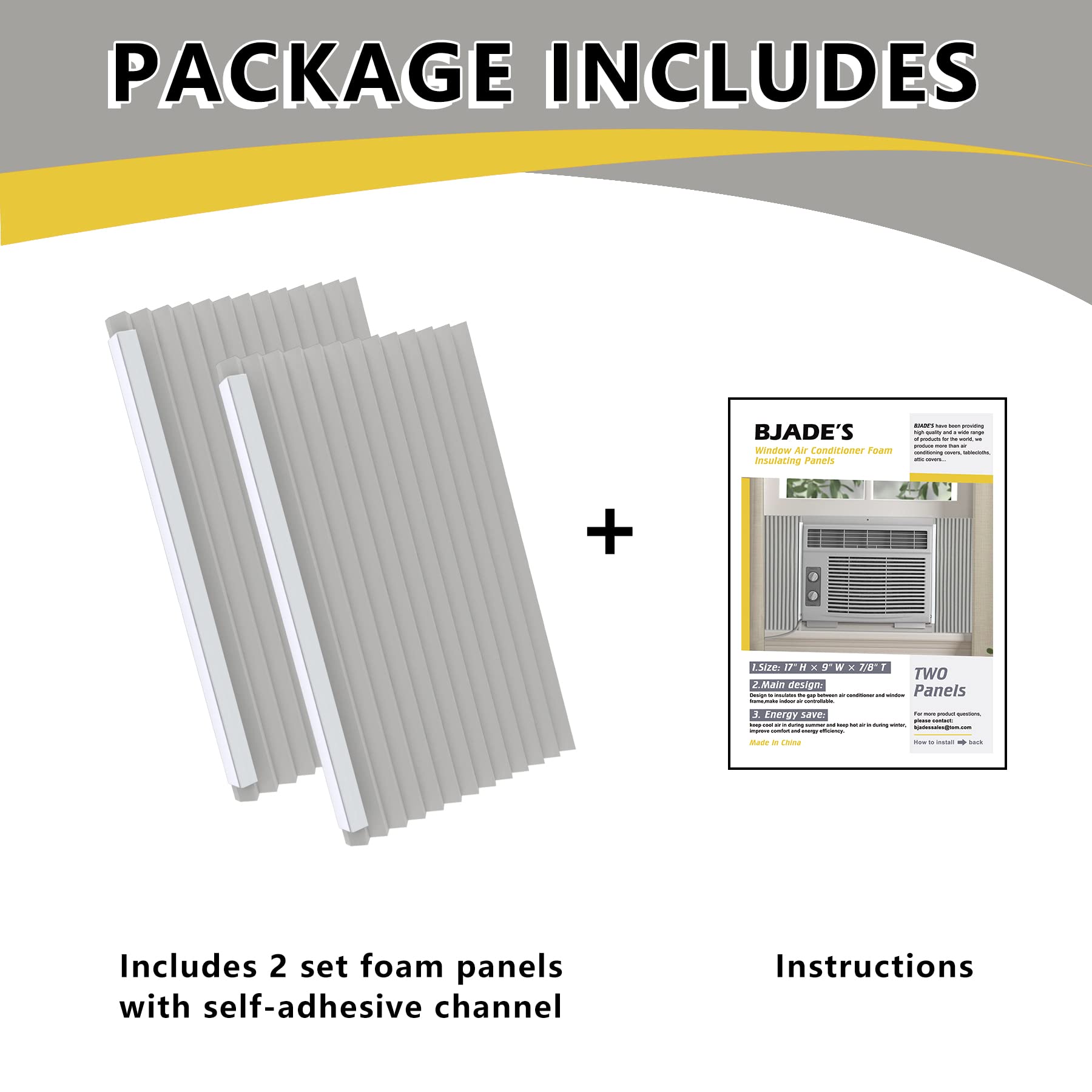 BJADE'S Window Air Conditioner Side Panels Kit,Window AC Foam Insulation Side Panels for Window AC Unit Indoor Air Conditioner Cover for Summer Winter Protection,17" x 9" x 7/8" Window Seal Panel