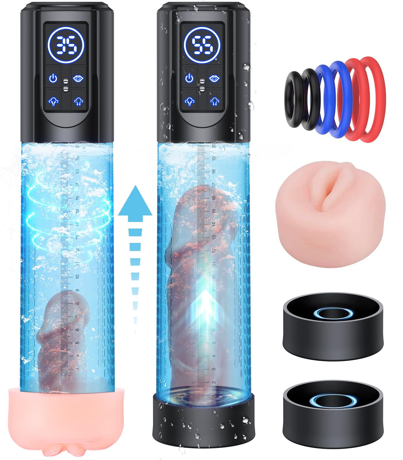 3 in 1 Waterproof Electric Penis Pump - 12 Training Modes, Hydro Penis Enlarger and Vacuum Erection Device - Sex Toys for Men