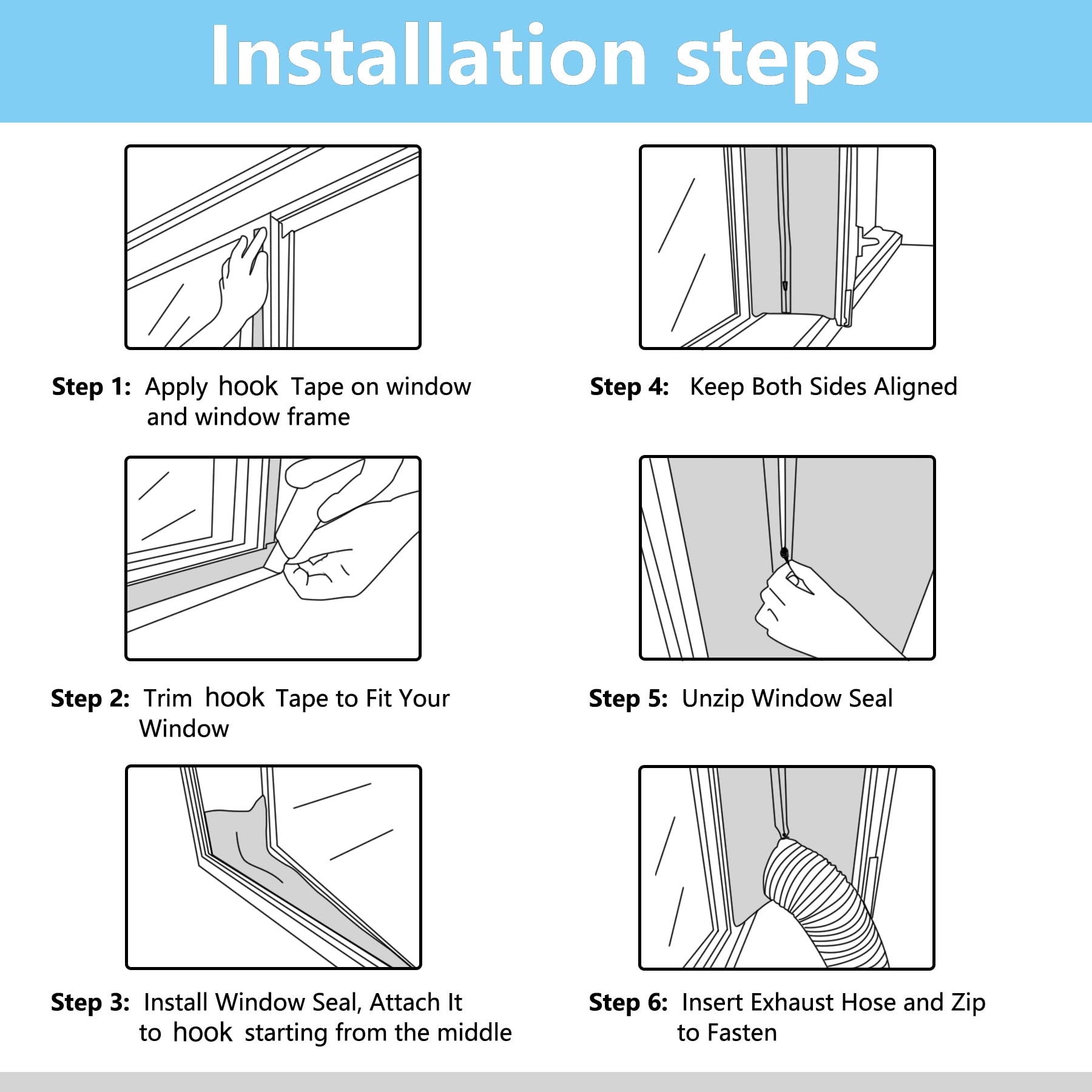 BJADE'S Window Seal Kit for Portable Air Conditioner Unit and Tumble Dryer,158Inch Seals with Zipper and Adhesive Fastener , White