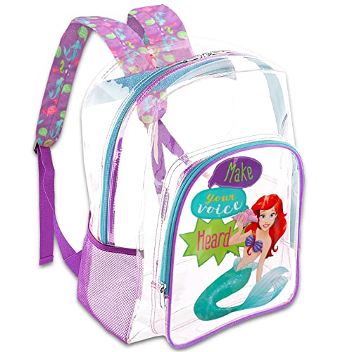 Ariel Backpack for Girls 8-12 - Bundle with 16β Transparent Backpack for Girls, Disney Princess Stickers, More | Little Mermaid School Backpack Kids