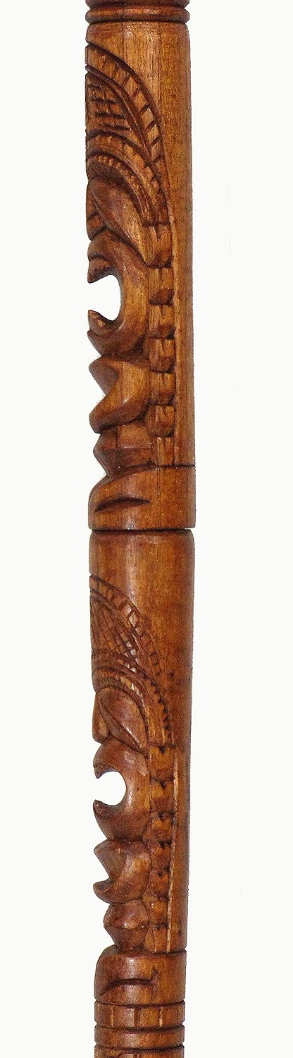 41" Hand Carved Double Hawaiian Tiki Wooden Walking Stick