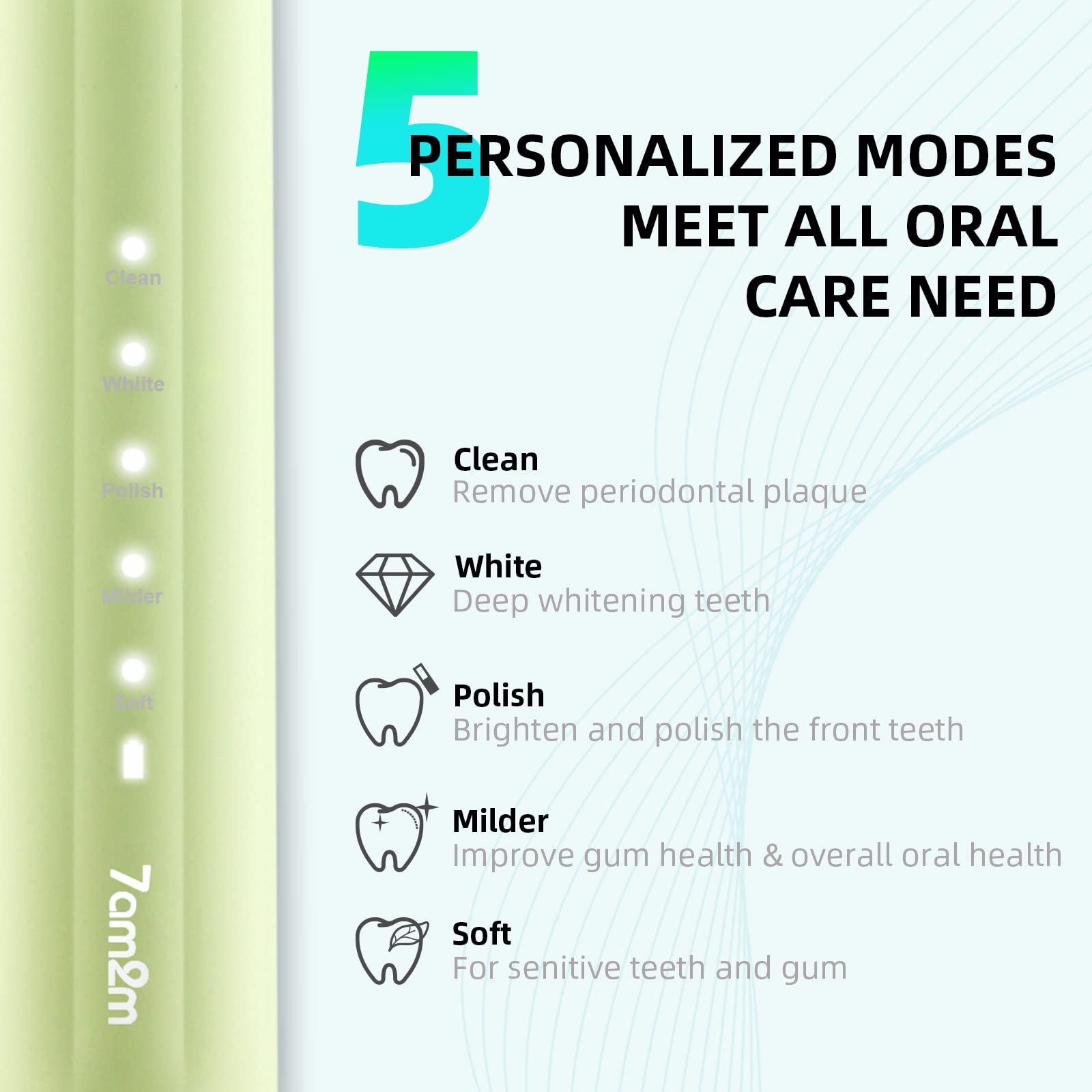 7AM2M Sonic Electric Toothbrush 2 Pack Set for Kids and Adults, 12 Brush Heads,5 Adjustable Modes, Built-in 2-Minute Smart Timer, USB Charge IPX7 Waterproof SonicToothbrush (BLACK&GREEN)
