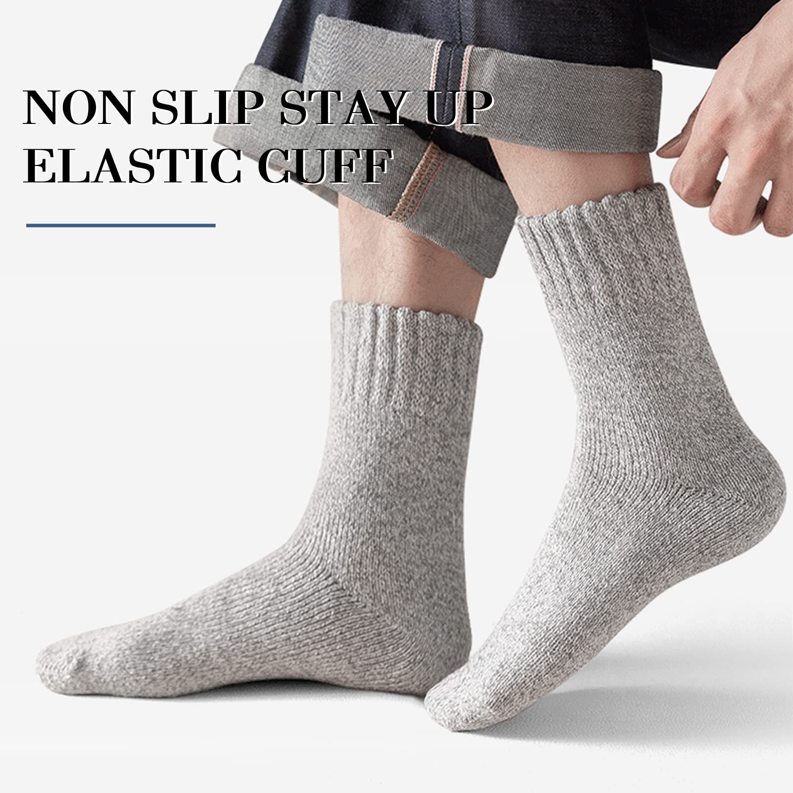 5 Pairs Wool Socks Mens, Warm Winter Socks, Soft Wool Hiking Socks, Casual Crew Socks for Men
