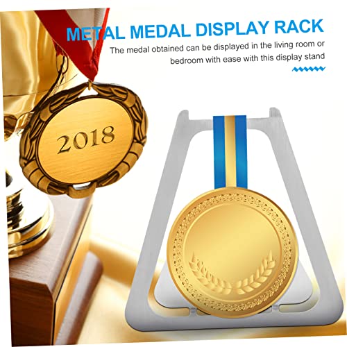 DECHOUS Table Top Easel Glass Display Case Medal Display Stand Ribbon Holder Sports Medal Storage Stand Iron 3D Metal Silver Showcase Desktop Stand Photo Stand
