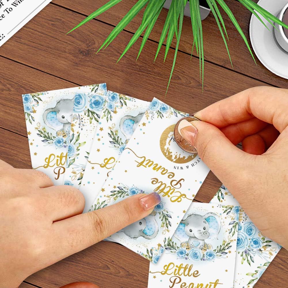 50 Baby Shower Scratch Off Game, Blue Elephant Rose Lucky Draw Card,Party Activities, Decorations, and Supplies- It's a Boy