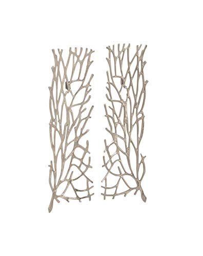 Deco 79 Aluminum Coral Inspired Wall Decor, Set of 2 10"W, 34"H, Silver