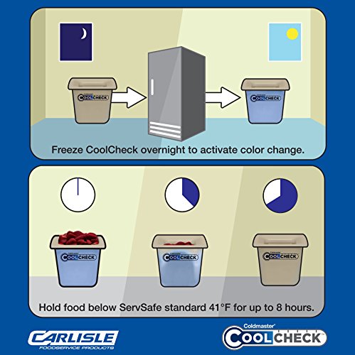 Carlisle FoodService Products CM1104C1402 Coldmaster CoolCheck 6" Deep Sixth-Size Insulated Cold Food Pan, 1.6 Quart, Color Changing, White and Blue
