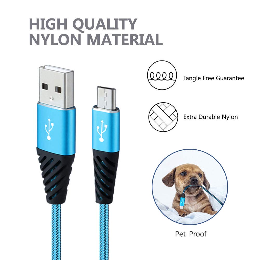 High Speed Micro USB Cable 5 Pack 10FT Android Cell Phone Charger Cables Nylon Braided Fast Charging Short Cord Compatible with Samsung S7 J7 LG HTC Motorola Kindle BlackBerry Nexus Xbox PS4 Blue