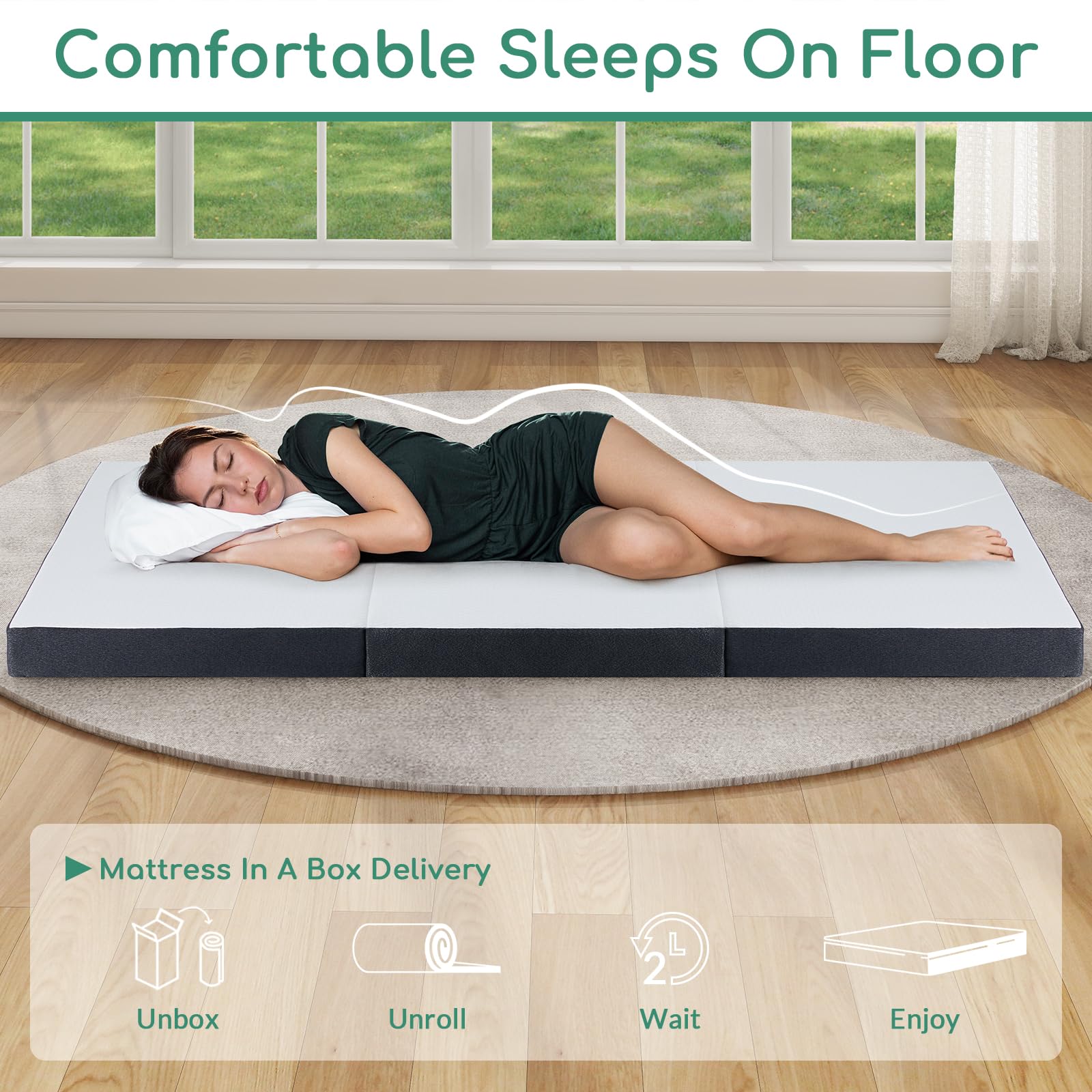 Airdown Tri-Fold Memory Foam Mattress, 4 inch Queen Folding Mattress with Washable Cover, Foldable Mattress Portable for RV Camping, Guest Mat, Easy Storage, 80"×60"×4"