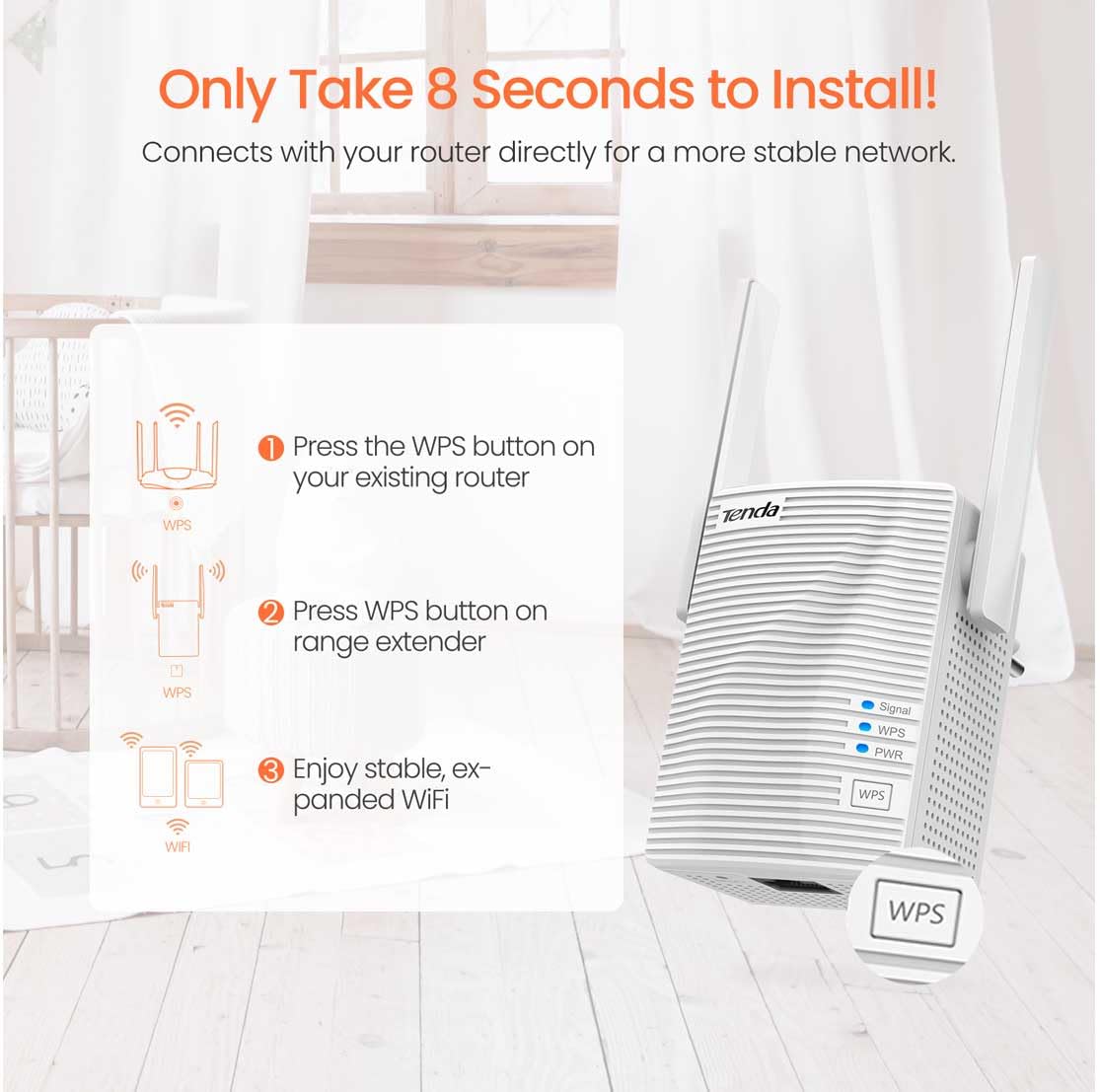 Tenda AC1200 WiFi Range Extender Gigabit WiFi Repeater with 100 Mbps LAN Port, Dual Banda 2.4GHz 300Mbps+5GHz 867Mbps, Hide SSID, WPS Function, Encryption Mode (A18)