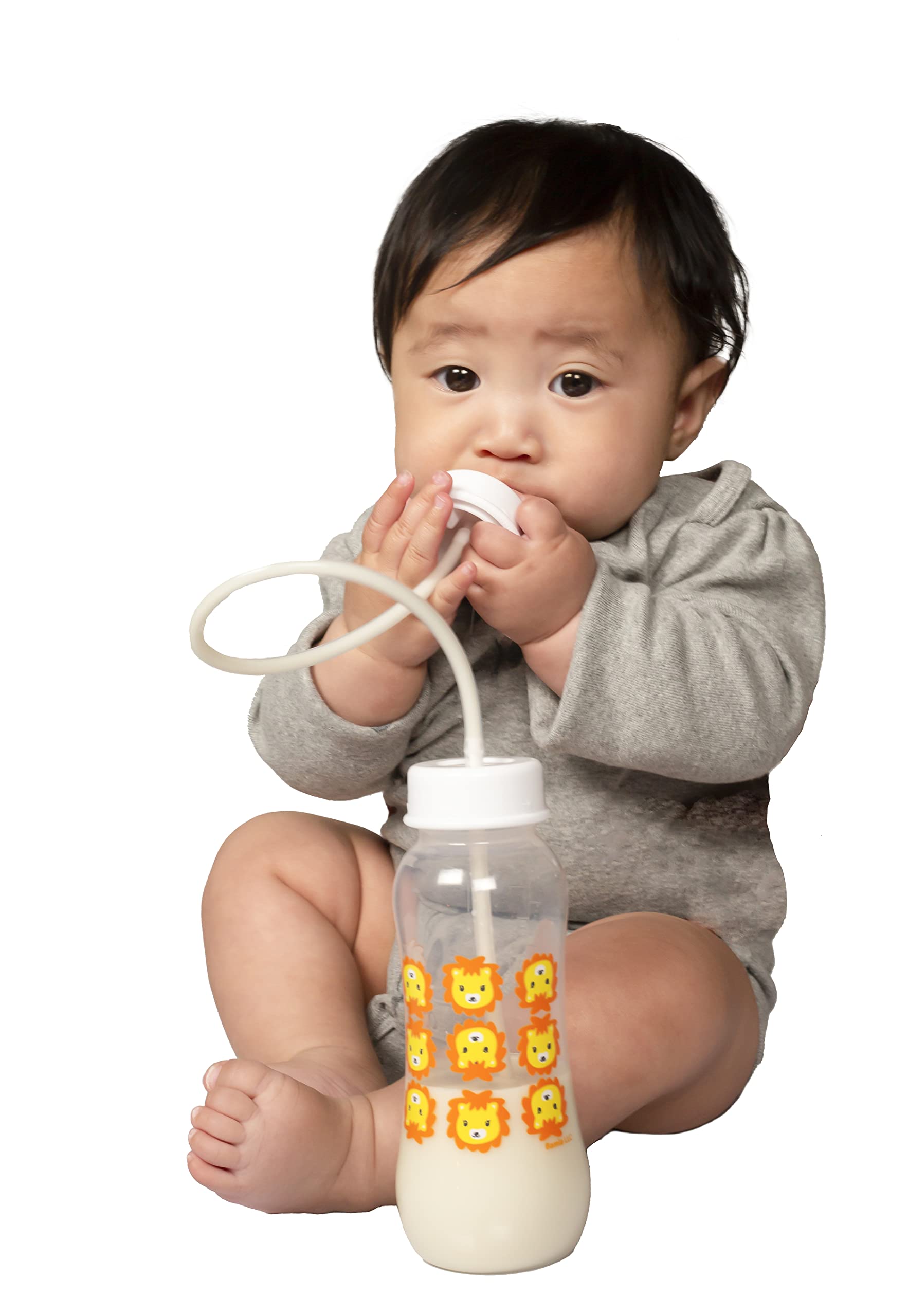Hands-Free Baby Bottle - Anti-Colic Self Feeding 9 oz Baby Bottle Nursing System with Fast Flow Nipple/Teat 3m+ Infant (2 Bottles - Podee Blue)