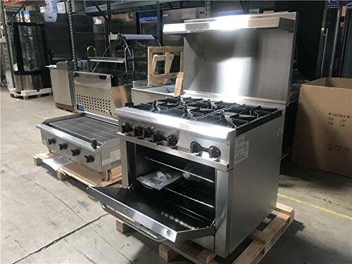 Commercial Range&Oven 36" Width, 6 Burners, Natural Gas and Propane, NSF/ETL Certified, Thermostat, Stainless Steel Galvanized and Cast iron Grate For Restaurant Heavy Duty, 211000 BTU