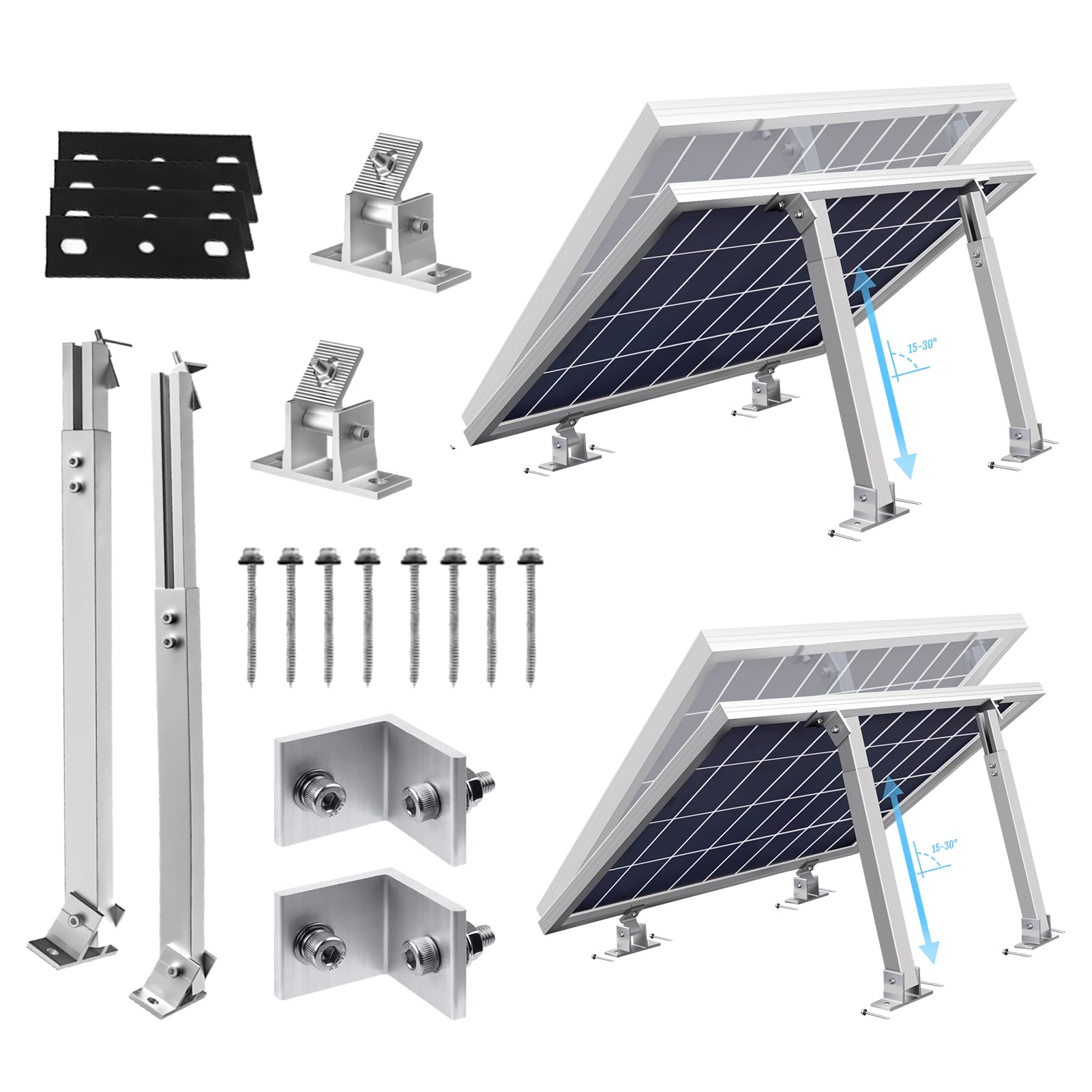 4 Pcs (2 Set) Adjustable Solar Panel Tilt Mounting Brackets - Solar Panel Mount Bracket Stand Support Solar Panels with 100W 200W 300W 400W for RV, Roof, Boat, Flat Surface