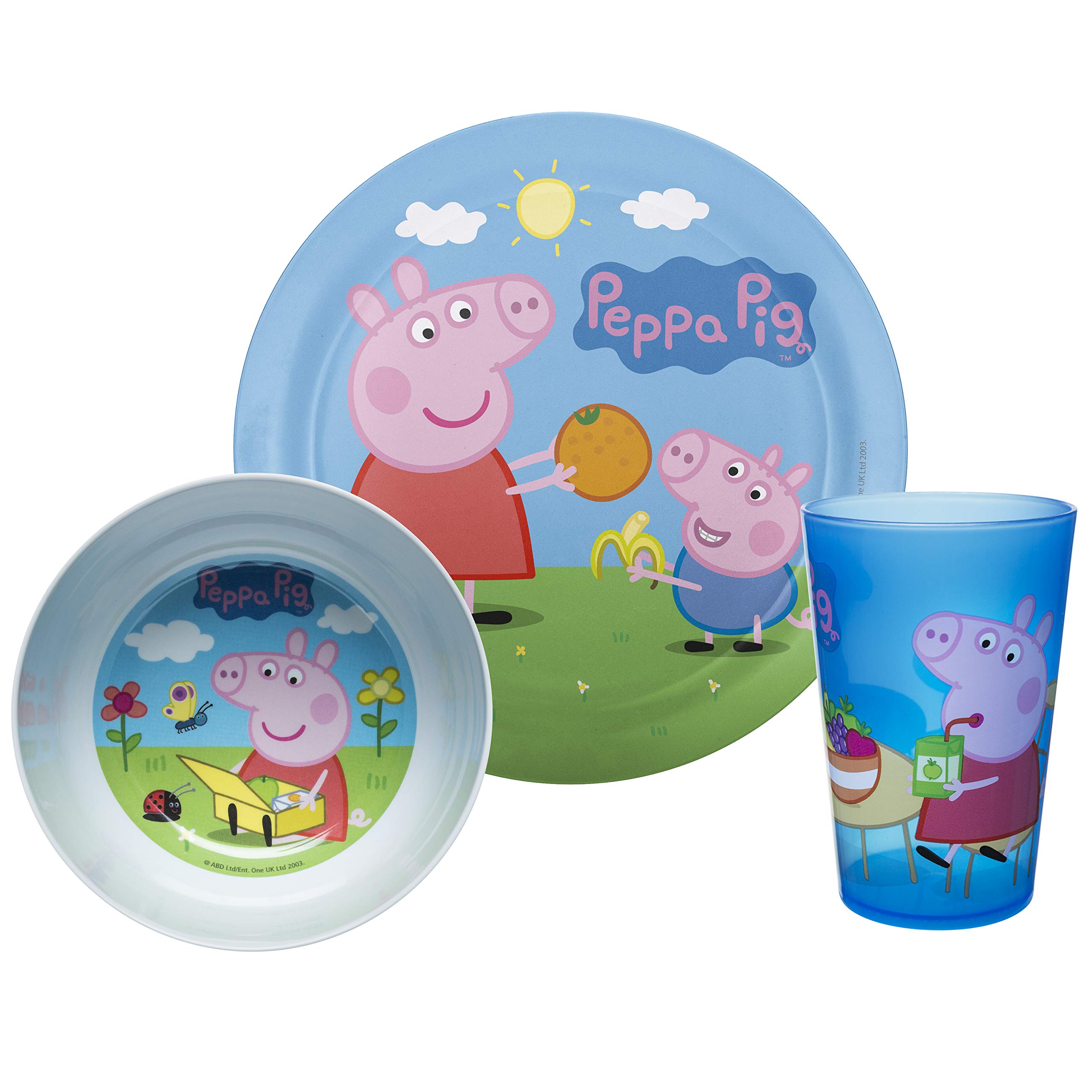 zak! 5-Piece Dinnerware Set, Peppa Pig - Durable Plastic & Stainless Steel - Includes Tumbler, 8-Inch Plate, 6-Inch Bowl, Fork & Spoon - Suitable for Kids Ages 3+