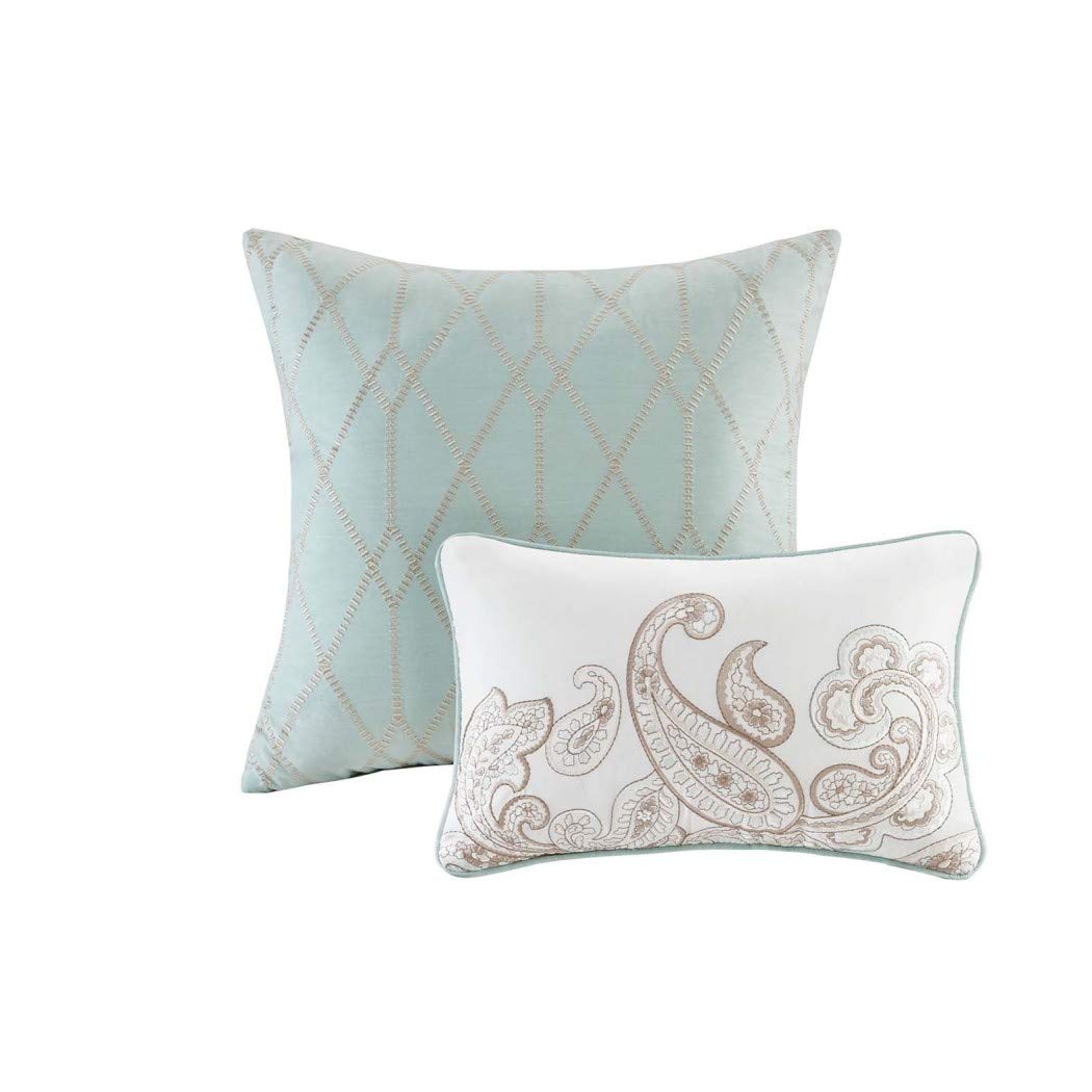 5 Piece Blue Khaki Paisley Floral Pattern Comforter King/Cal King Set, Beautiful All Over Large Scale Motif Bohemian Flowers Design Bedding, Features Button Closure, Mid-Century Classic Style, Cotton