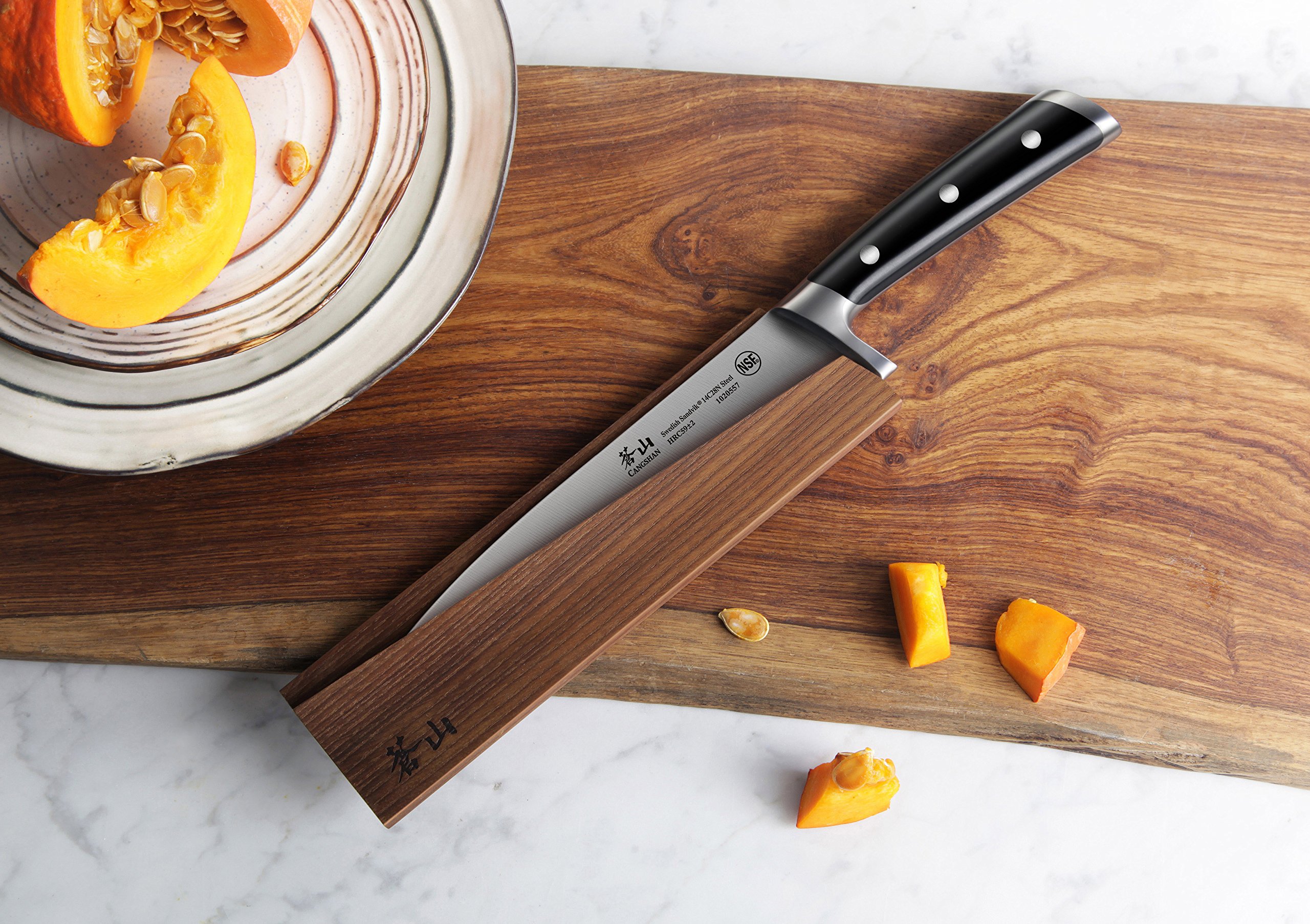 Cangshan TS Series 1020564 Swedish 14C28N Steel Forged 8-Inch Chef Knife and Wood Sheath Set