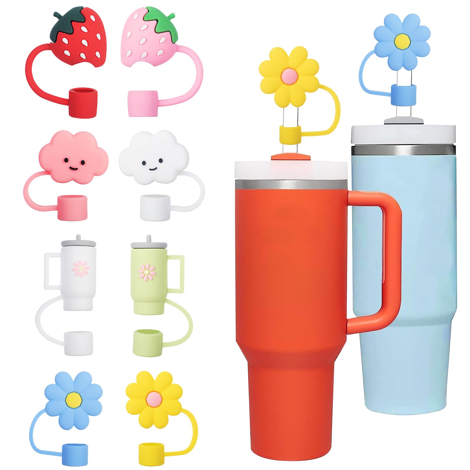 7Pcs 10mm Straw Covers Cap Toppers Compatible with Stanley 30&40 Oz Tumbler with Handle, Reusable Silicone Straw Tips Lids Protectors for Stanley Cups Straws Accessories