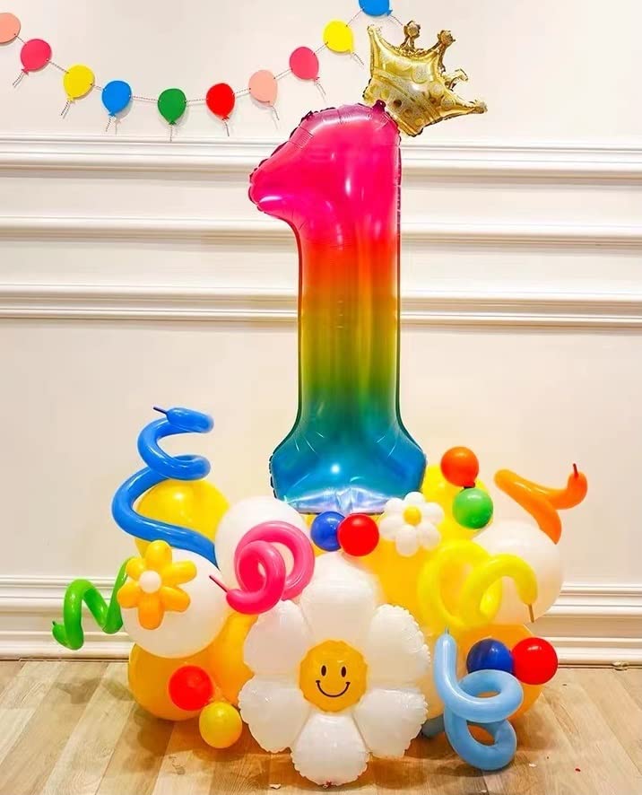54Pcs Set | Giant, Rainbow Number 1 Balloon 40 Inch Large globos Foil Mylar Big Number Balloon Digital 1 for First Birthday Party | Wedding Bridal Shower Photo Shoot, Anniversary (Rainbow 1）