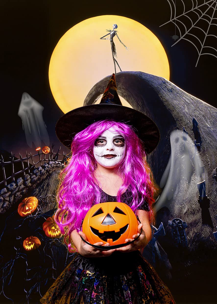 AIIKES 6x8FT Halloween Backdrop Nightmare Before Christmas Backdrop for Halloween Pumpkin Moon Ghost Skull Backdrop Birthday Baby Shower Backgrounds Party Home Decoration Photo Studio Props 11-749